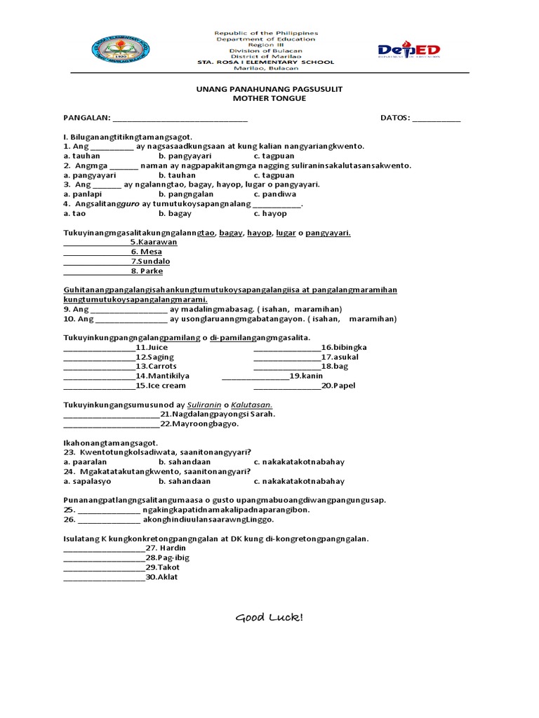 Unang Panahunang Pagsususli | PDF