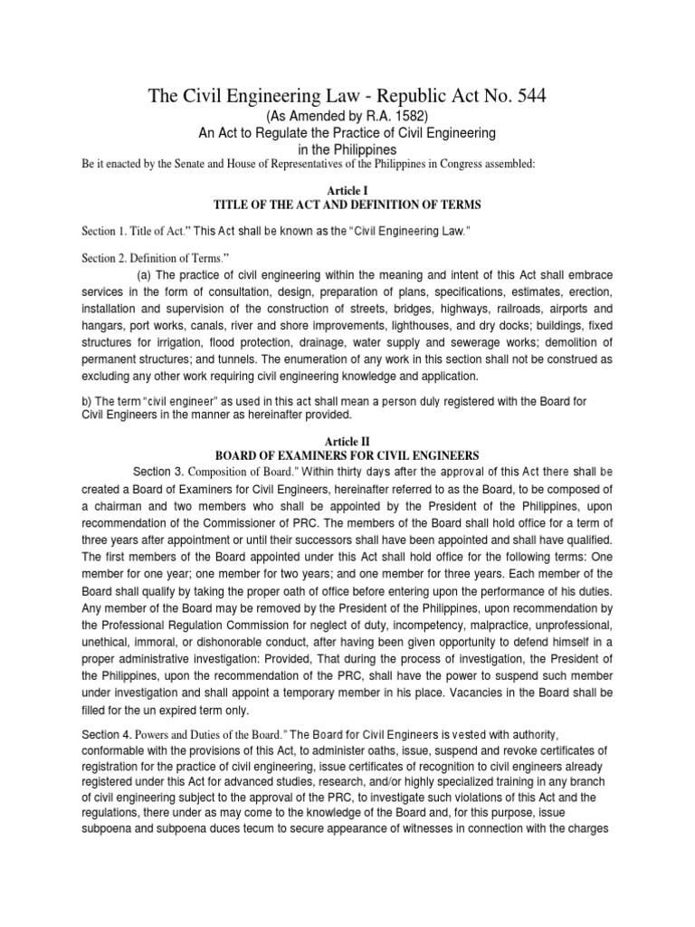 The Civil Engineering Law - Republic Act No. 544 | PDF | Partnership ...