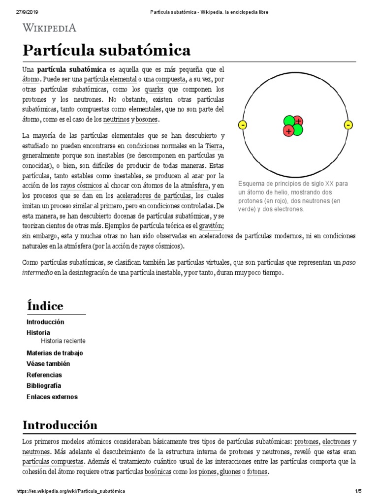 Partícula Subatómica - Wikipedia, La Enciclopedia Libre | PDF ...