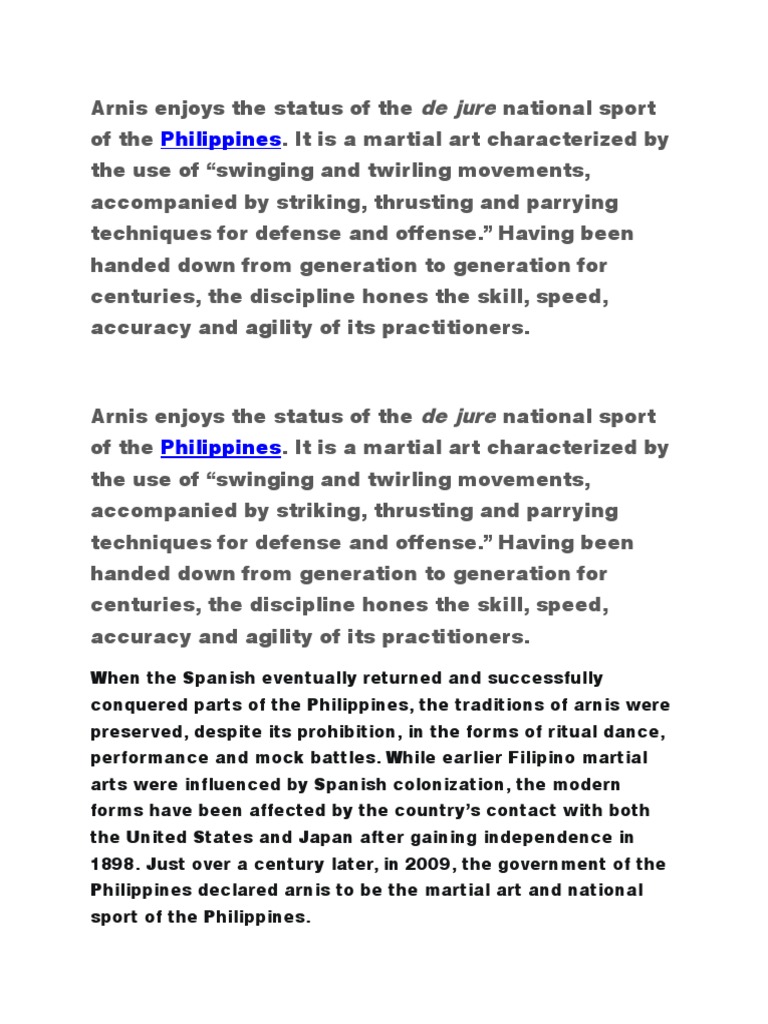 Arnis Enjoys The Status of The | PDF | Dagger | Sword