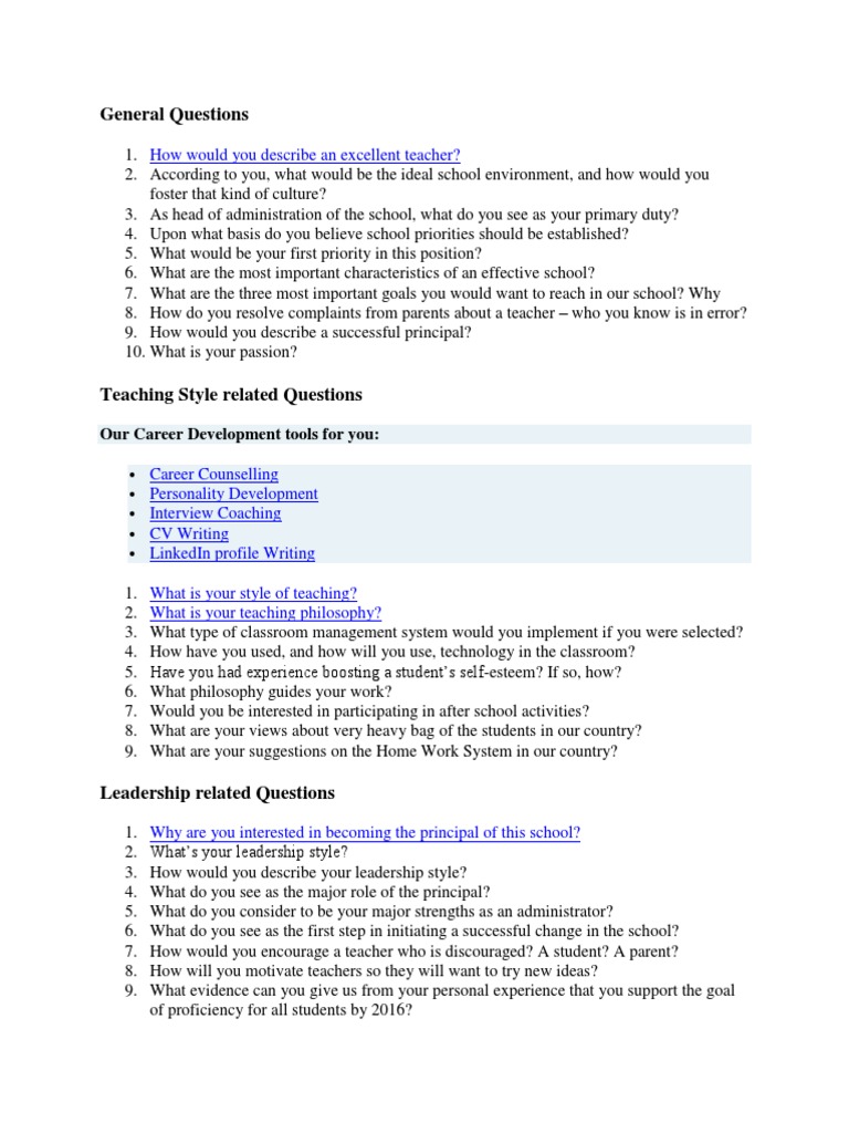 General Questions Principal | PDF | Teachers | Classroom Management