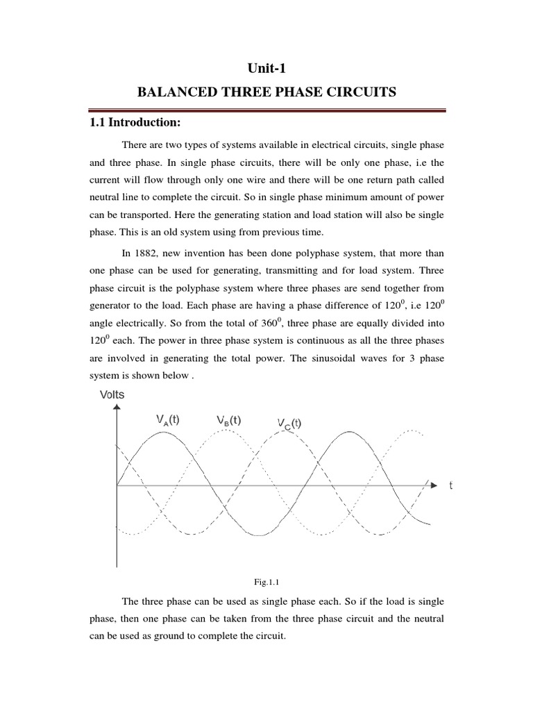 Unit-1 Balanced Three Phase Circuits | PDF | Transformer | Electricity