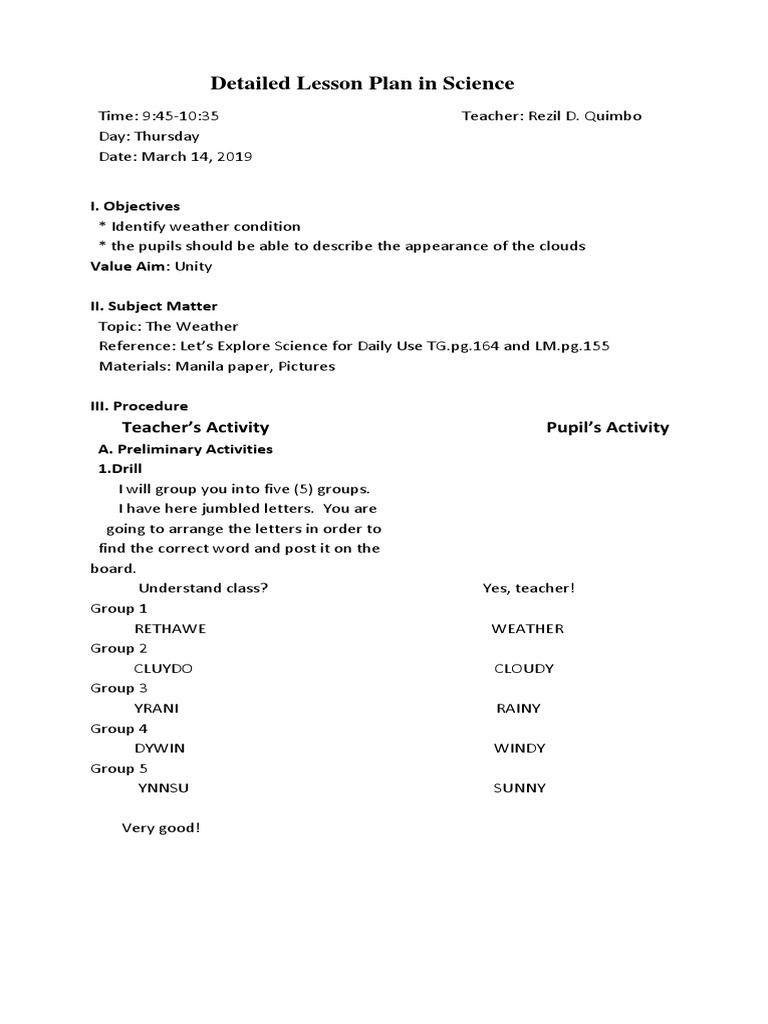 Detailed Lesson Plan in Science | PDF | Sky | Cloud