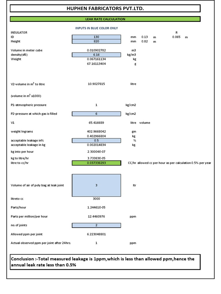 Leakage Rate Calculations For Insulator | PDF