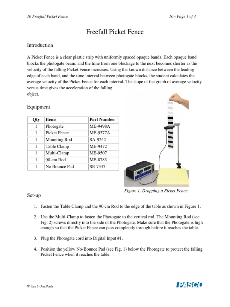 10 Freefall Picket Fence | PDF | Time | Acceleration