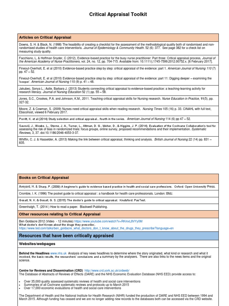 Critical Appraisal | PDF | Evidence Based Medicine | Systematic Review