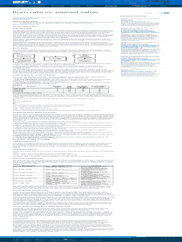 Burn Rate vs. Earned Value | PDF | Project Management | Percentage