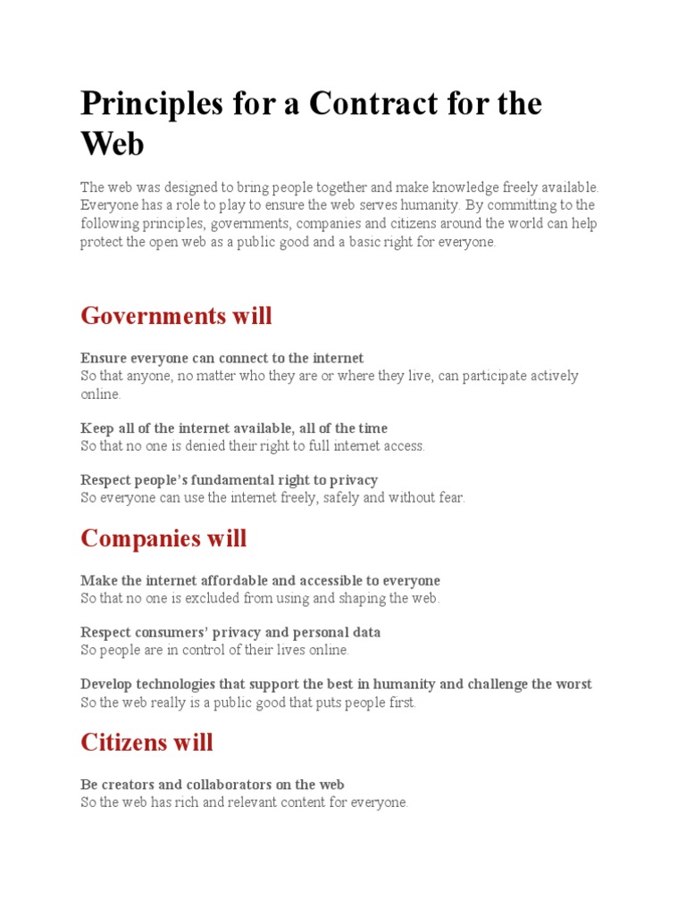 Principles for a Contract for the Web | PDF | Computers