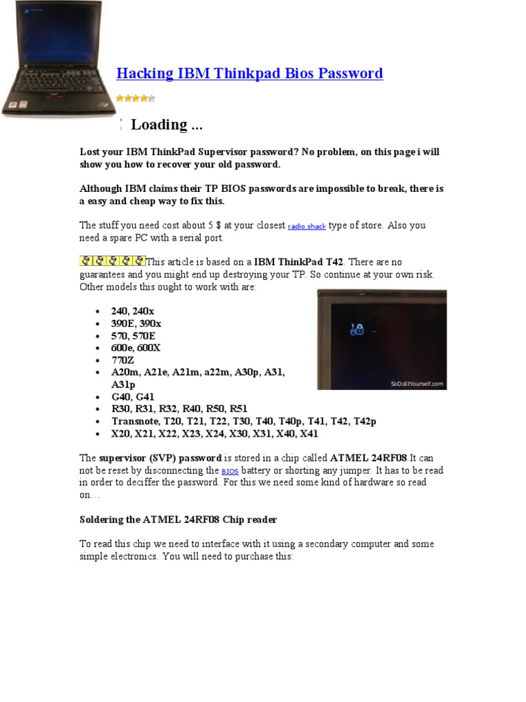 Hacking IBM Thinkpad Bios Password | PDF | Bios | Booting
