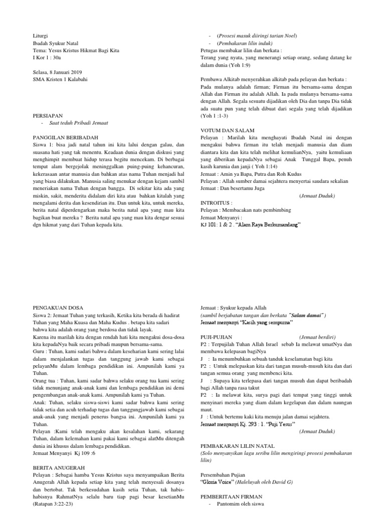 Contoh Liturgi Natal Sekolah | PDF