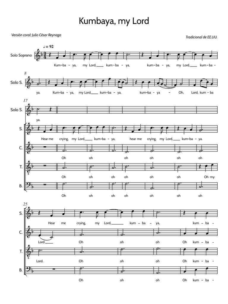 Kumbaya, My Lord: Versión Coral: Julio César Reynaga Tradicional de EE ...