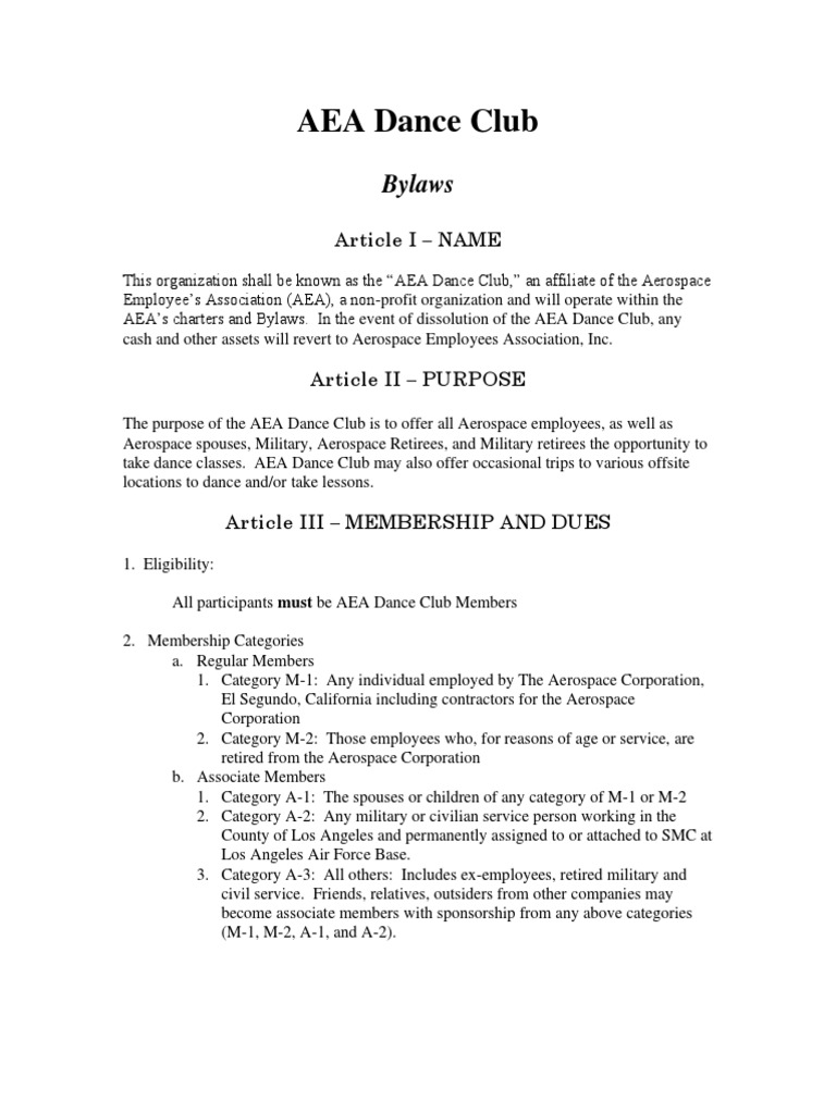 Aea Dance Club Bylaws | PDF | Vice President Of The United States ...