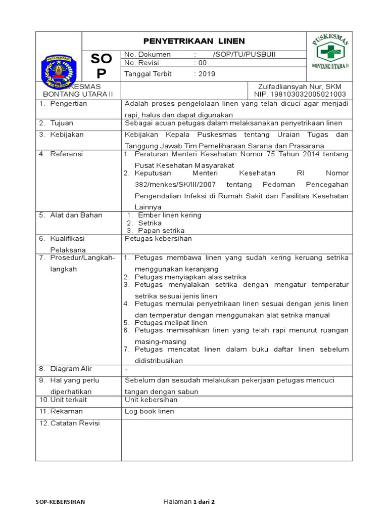 Final Sop Penyetrikaan Linen | PDF
