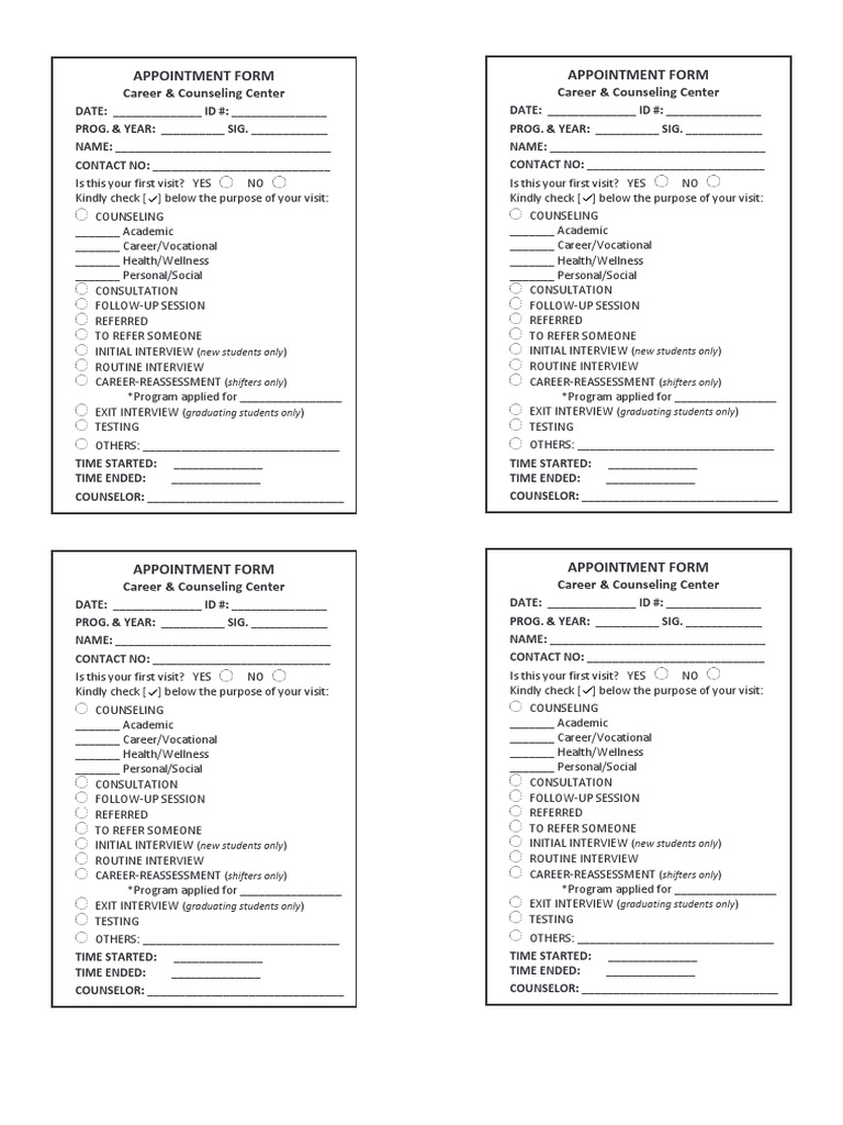 Appointment Form Appointment Form: Career & Counseling Center Career ...