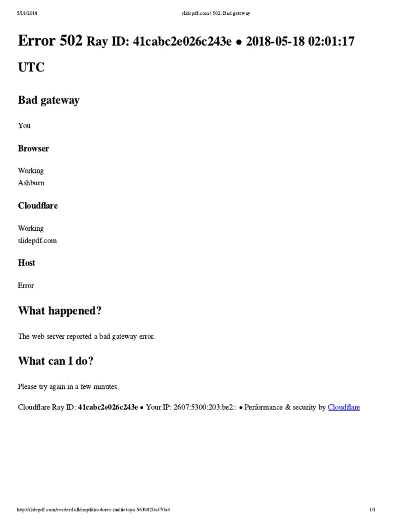 SlidePDF 502 Bad Gateway Error Report | PDF | Computers