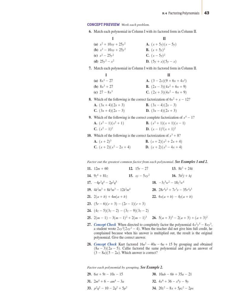 Concept Preview: Factoring Polynomials | PDF | Fraction (Mathematics ...