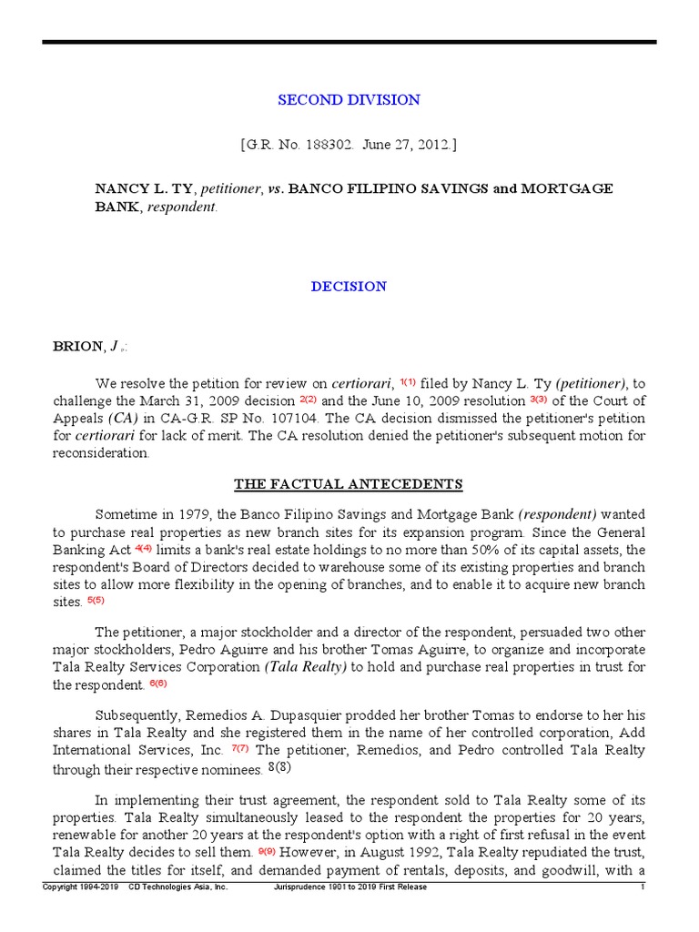 Nancy L. Ty, Petitioner, vs. Banco Filipino Savings and Mortgage BANK ...