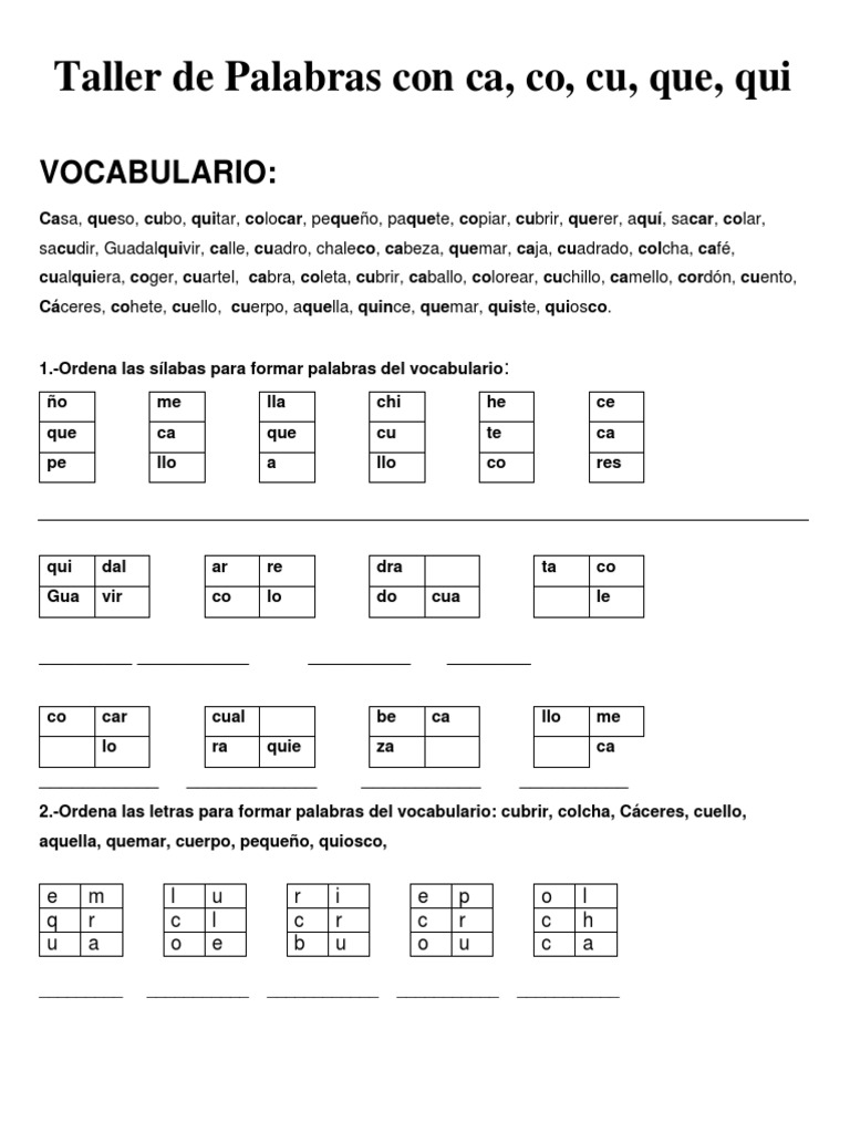 Taller Palabras Con C, Q | PDF | Ocio