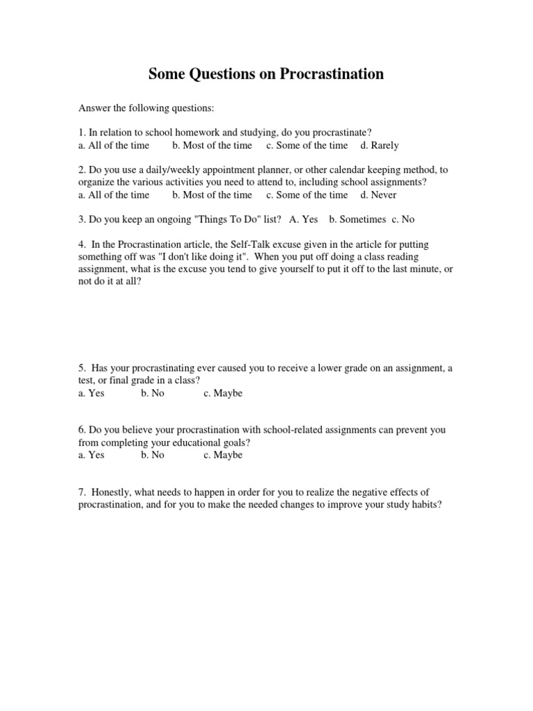 Procrastination Reflection Questions | PDF | Career & Growth | Language ...