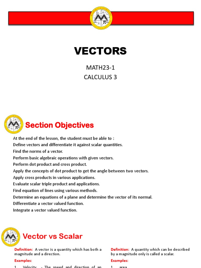 Vectors: MATH23-1 Calculus 3 | PDF | Euclidean Vector | Derivative