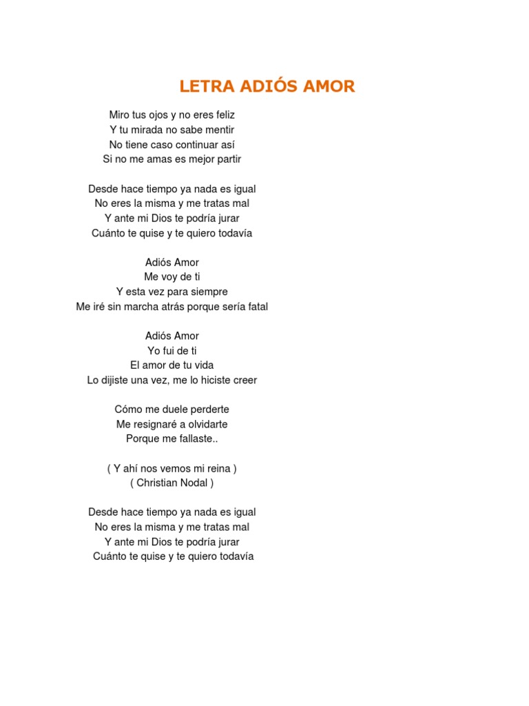 Letra Adiós Amor | PDF