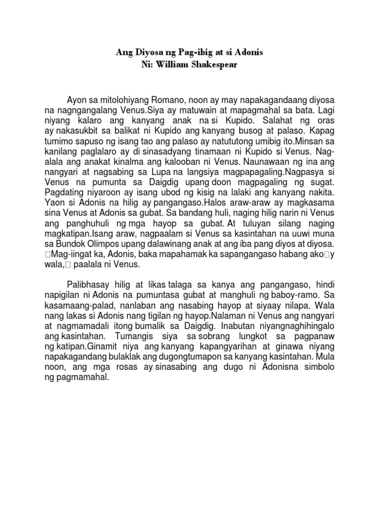 Ang Diyosa NG Pag Ibig at Si Adonis | PDF