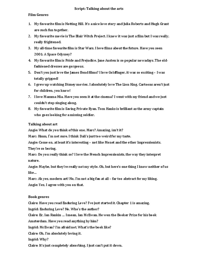 Talking About The Arts Script | PDF