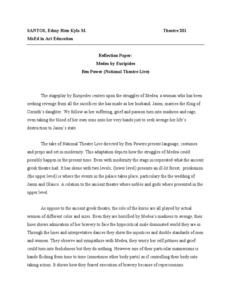 Medea by Euripedes (National Theatre Live) - Reflection Paper | PDF ...