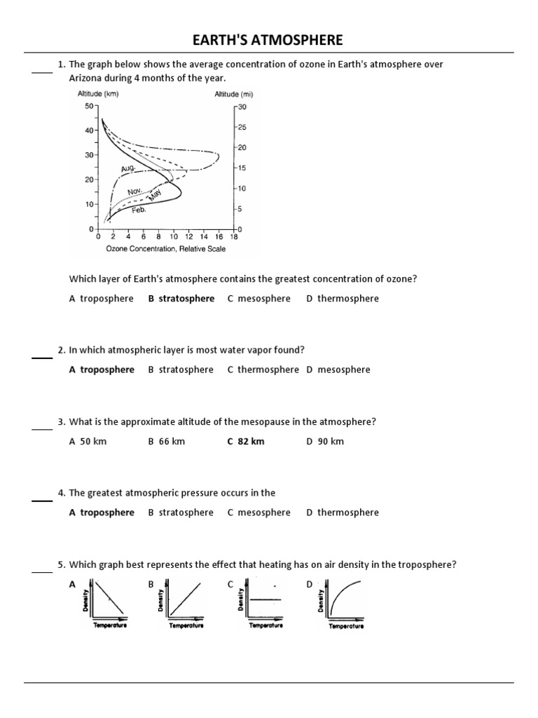 Earth's Atmosphere KEY PDF | PDF | Troposphere | Atmosphere Of Earth