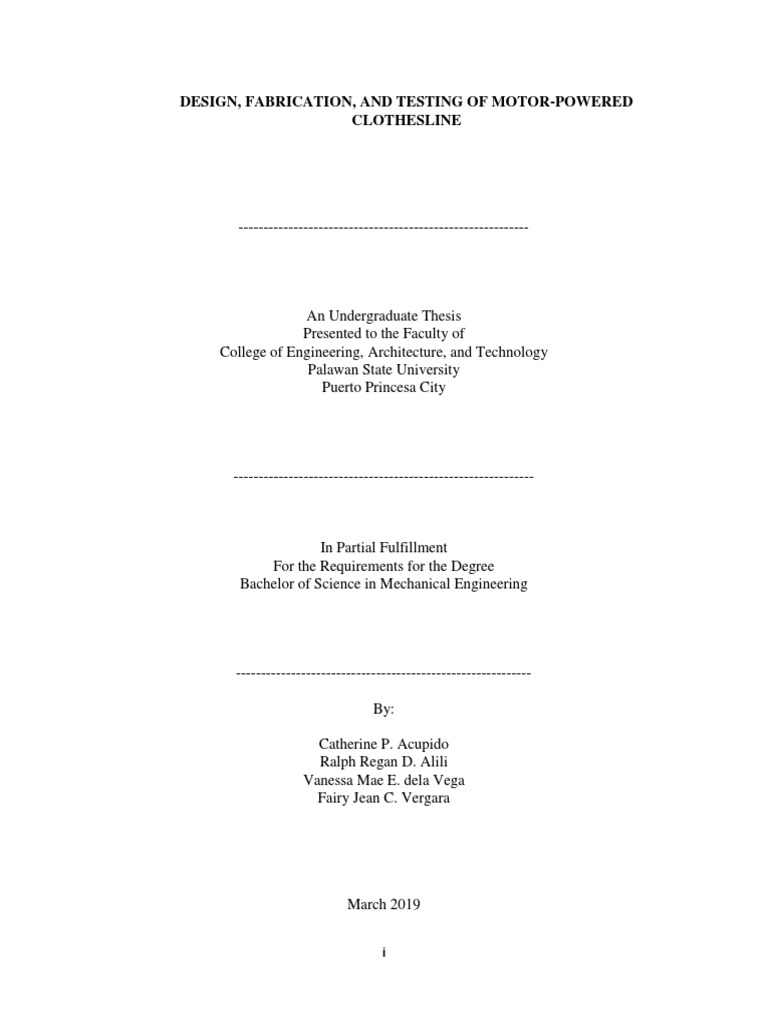 Design, Fabrication, and Testing of Motor-Powered Clothesline | PDF ...