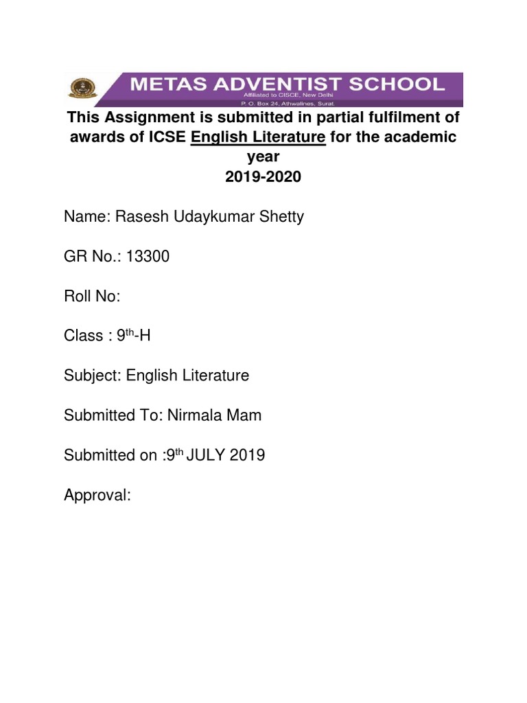 This Assignment Is Submitted in Partial Fulfilment of Awards of ICSE ...