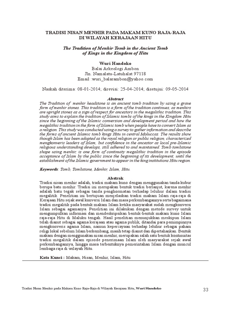 Tradisi Nisan Menhir Pada Makam Kuno Raja-Raja Di Wilayah Kerajaan Hitu ...