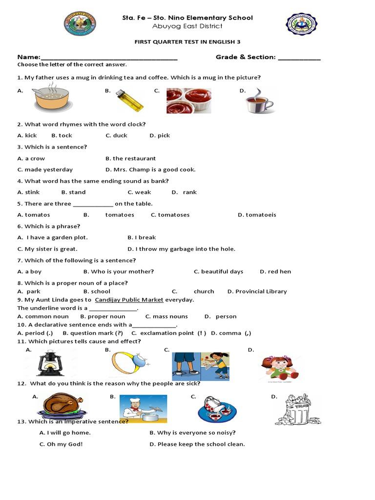 English 3 First Quarter Test | PDF | Sentence (Linguistics) | Predicate ...