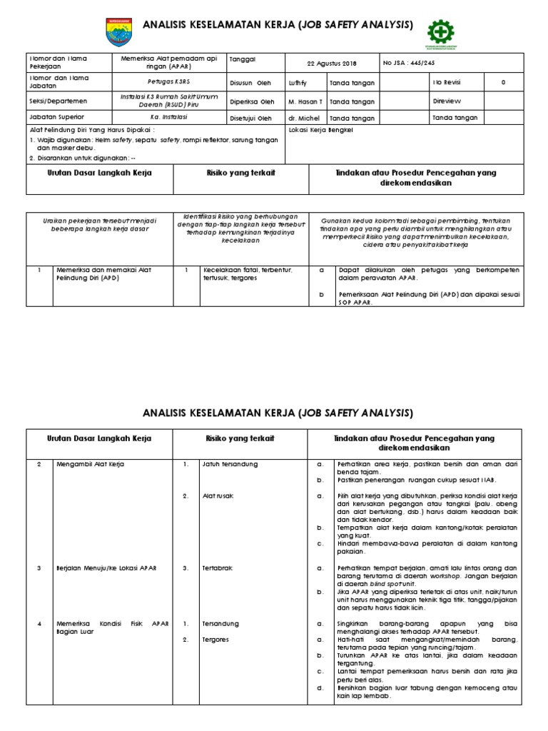 JSA Pemeriksaan APAR | PDF