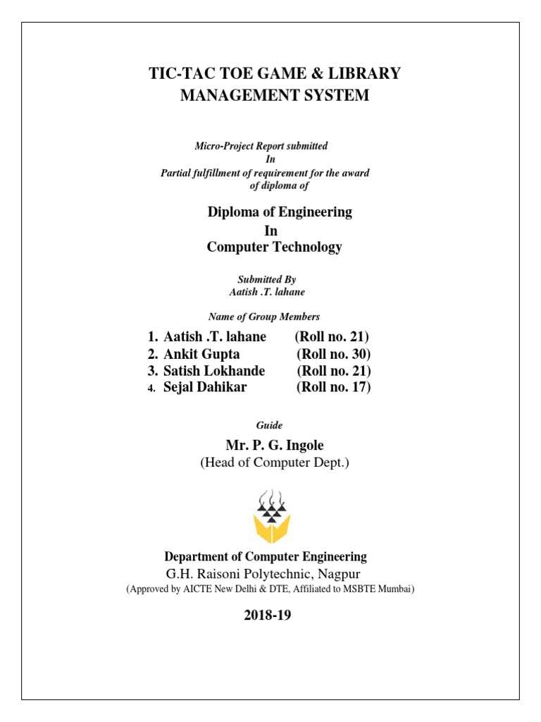 TIC-TAC-TOE Game and Library Management System | Download Free PDF ...