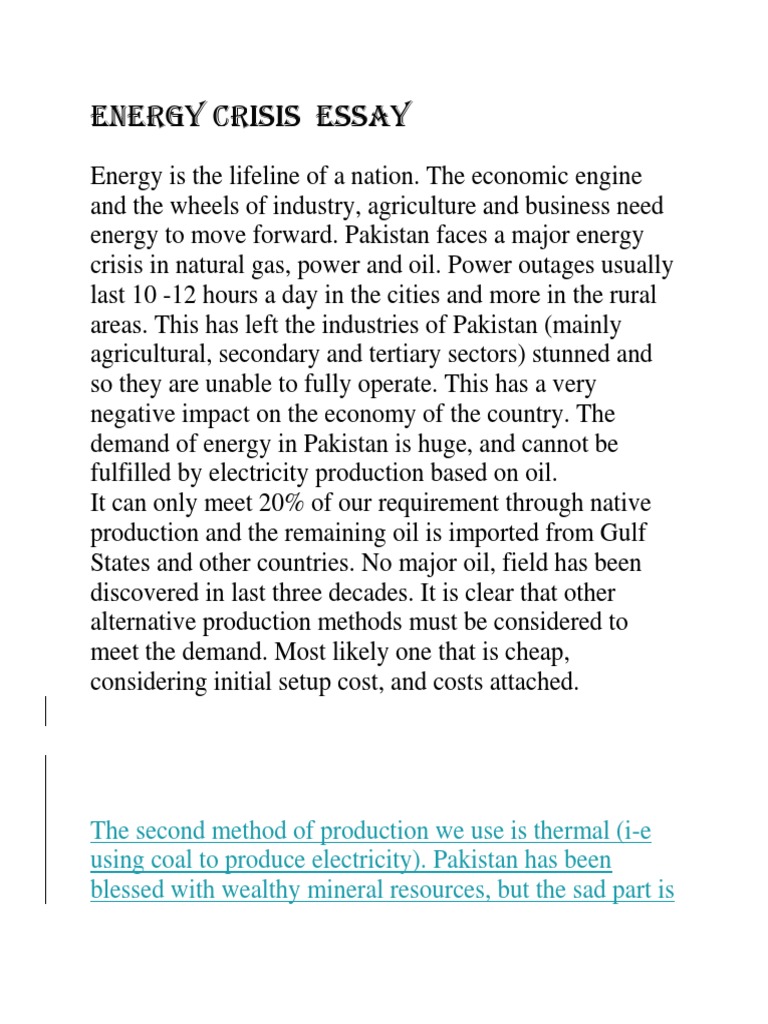 Energy Crisis Essay Pdf Hydroelectricity Natural Gas