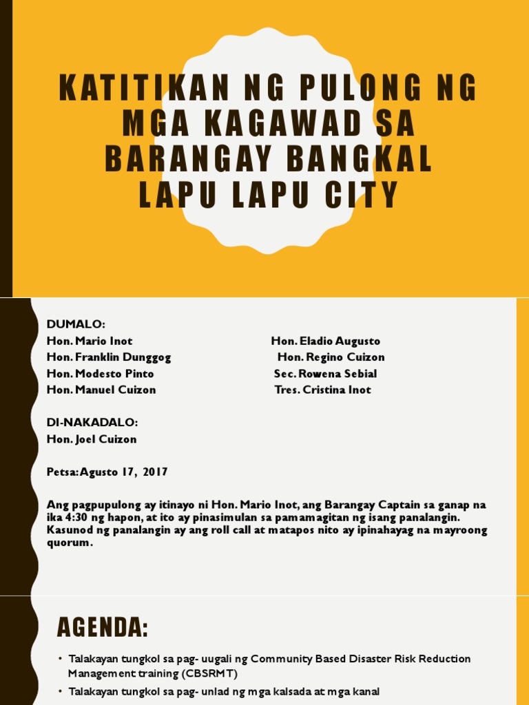Katitikan NG Pulong NG Mga Kagawad Sa Barangay | PDF