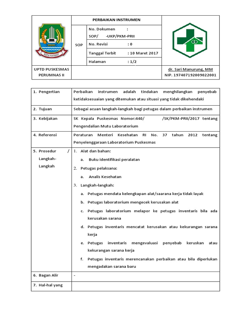 8.1.7.2 SOP Perbaikan Instrumen | PDF