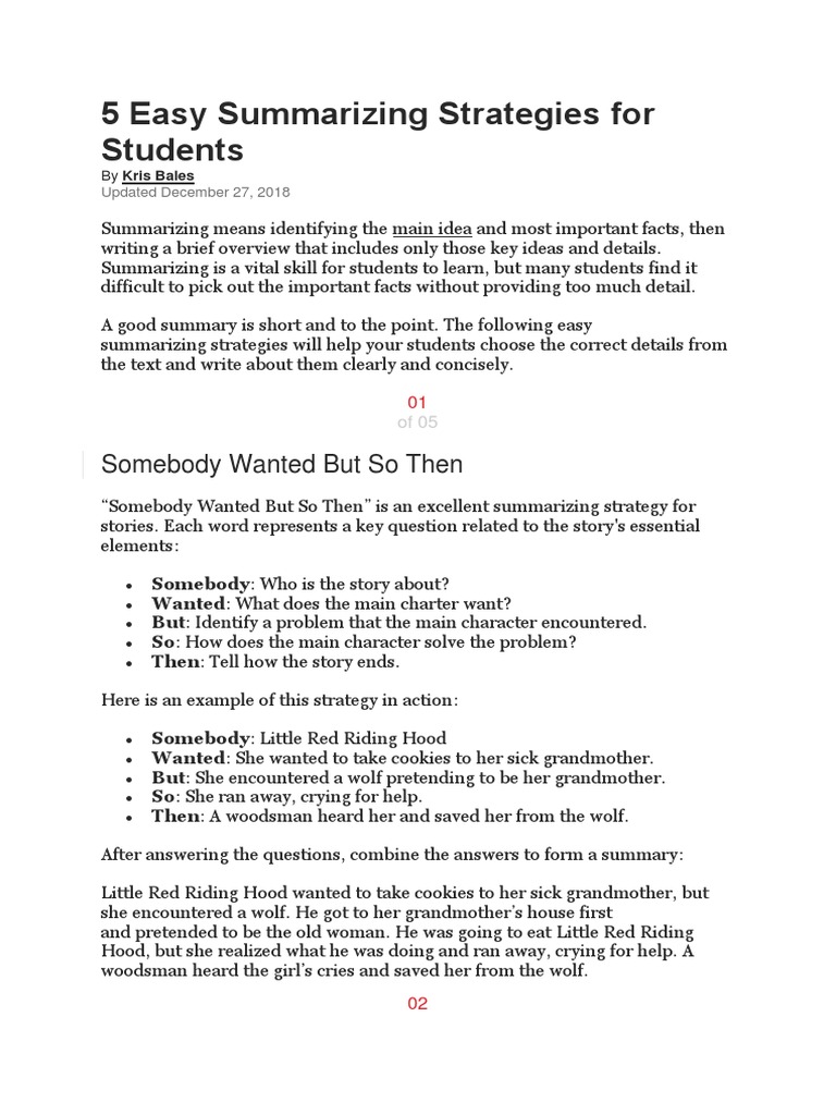 5 Easy Summarizing Strategies For Students | PDF | Goldilocks And The ...
