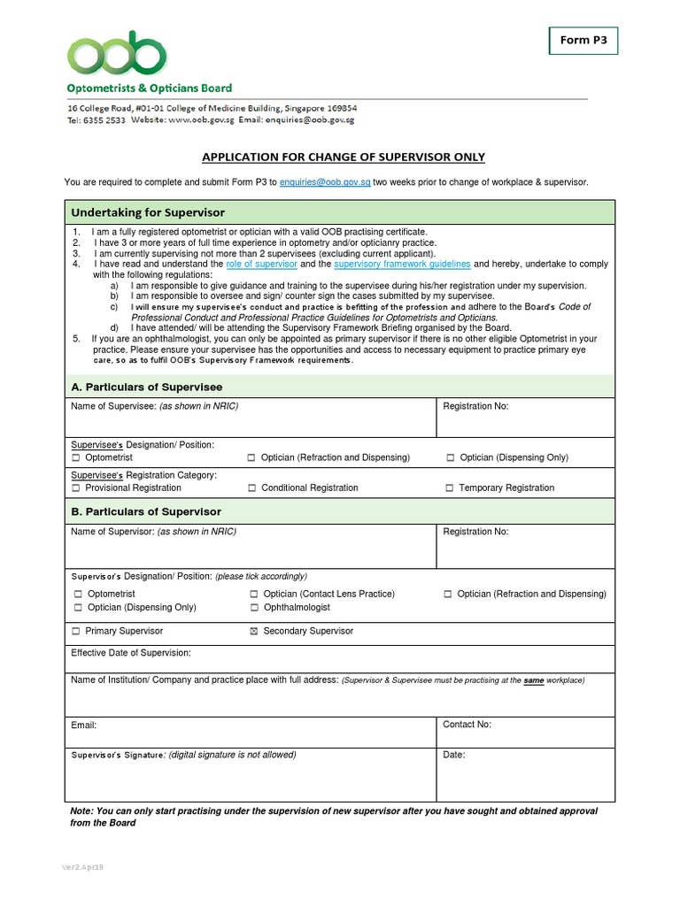 Form P3: A. Particulars of Supervisee | PDF | Optometry | Health Care