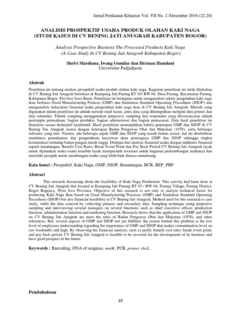 ID Analisis Prospektif Usaha Produk Olahan PDF | PDF