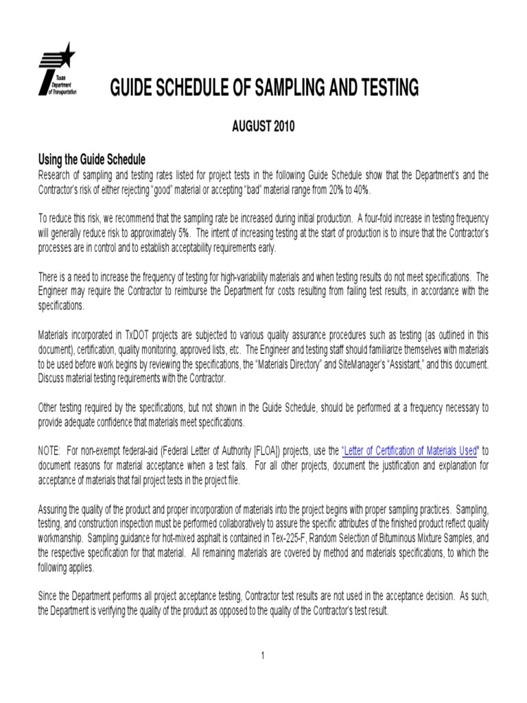 Guide Schedule of Sampling and Testing | PDF | Construction Aggregate ...