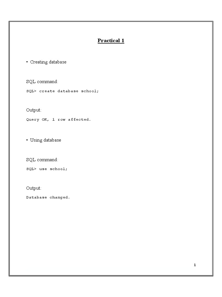 Practical 1 Creating Database Pdf Information Technology