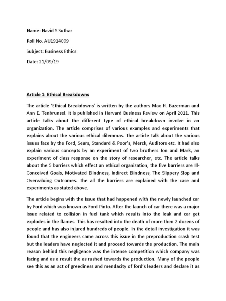 Ethical Breakdowns | PDF | Market (Economics) | Brand