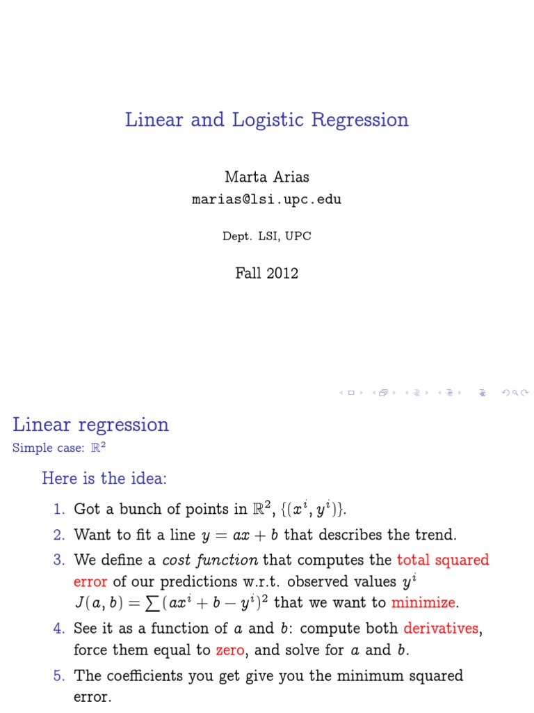 Linear and Logistic Regression: Marta Arias Marias@lsi - Upc.edu | PDF | Ordinary Least Squares ...