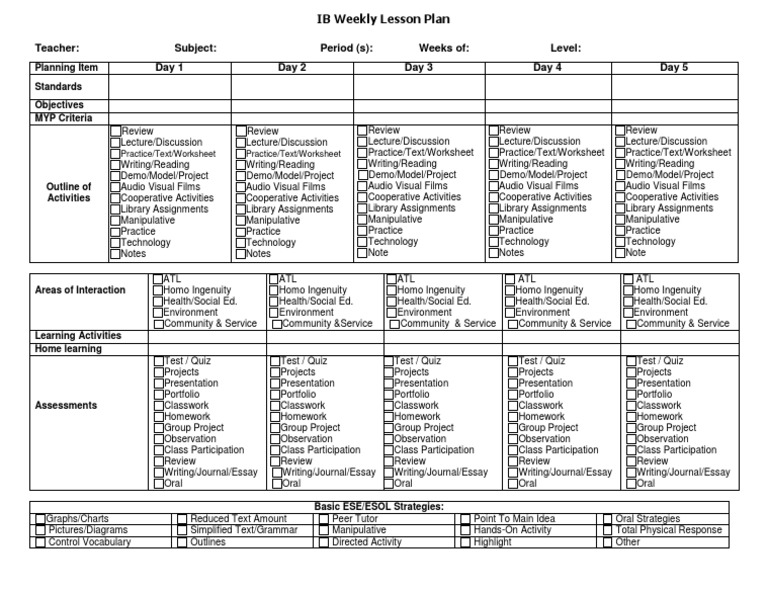 IB Weekly Lesson Plan Template | PDF | Lecture | Behavior Modification