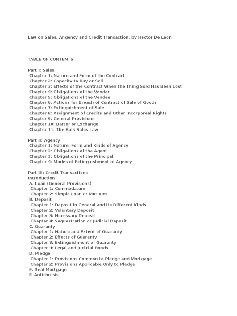 Law on Sales, Agency, and Credit Transactions | PDF | Finance & Money ...