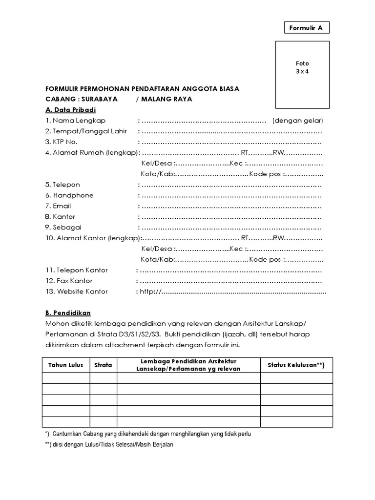 Form Data Diri | PDF