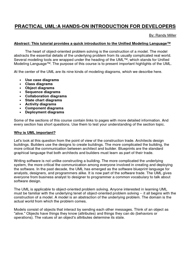 Practical Uml:A Hands-On Introduction For Developers | PDF | Class (Computer Programming) | Use Case