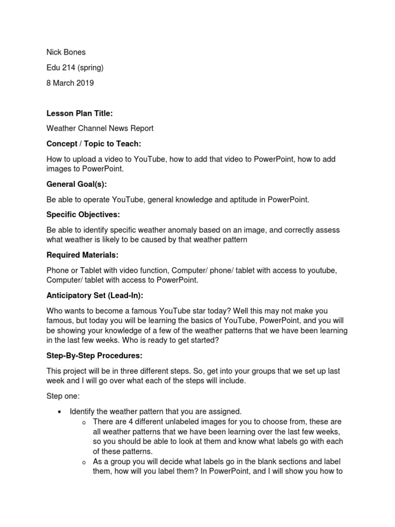 Weather Report Video Lesson Plan | PDF | You Tube | Microsoft Power Point